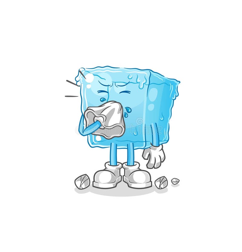 Ice Cube Blowing Nose Character Cartoon Mascot Vector Stock Vector Illustration Of Emoticon