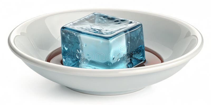 Ice Cube in Bowl 3D Render, Minimalist Concept, Blue Glass, Still Life ...