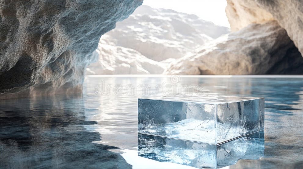 Ice Cube in a Calm Cave Lake Stock Illustration - Illustration of light ...