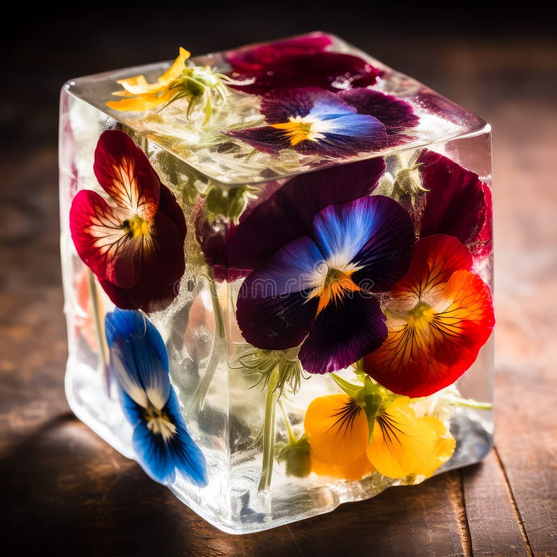 Ice Cube with Different Colors Inside on Black Background Stock Image ...