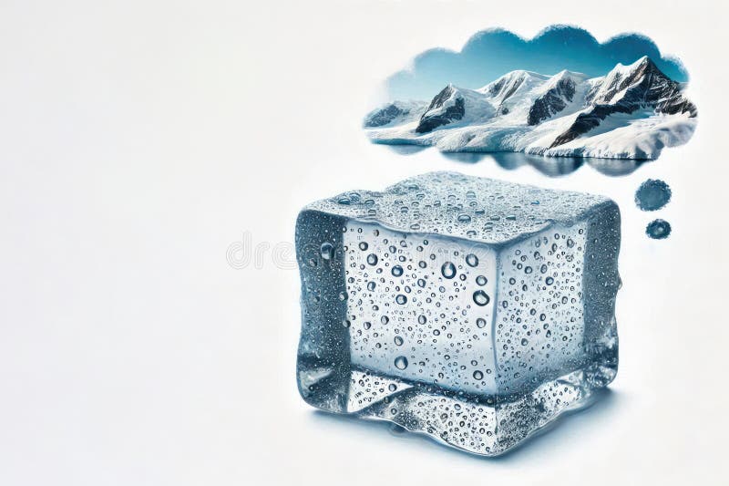 Ice Cube Dreams of Snow-capped Mountains. Space for Text. Stock Image ...