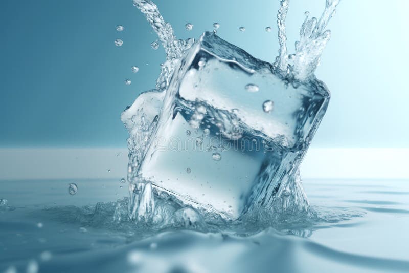 Ice Cube Falling in Pure Water, AI Generative Stock Illustration ...