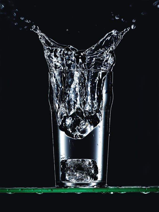 Ice Cube Falling in Water in a Glas Stock Image - Image of wineglass ...