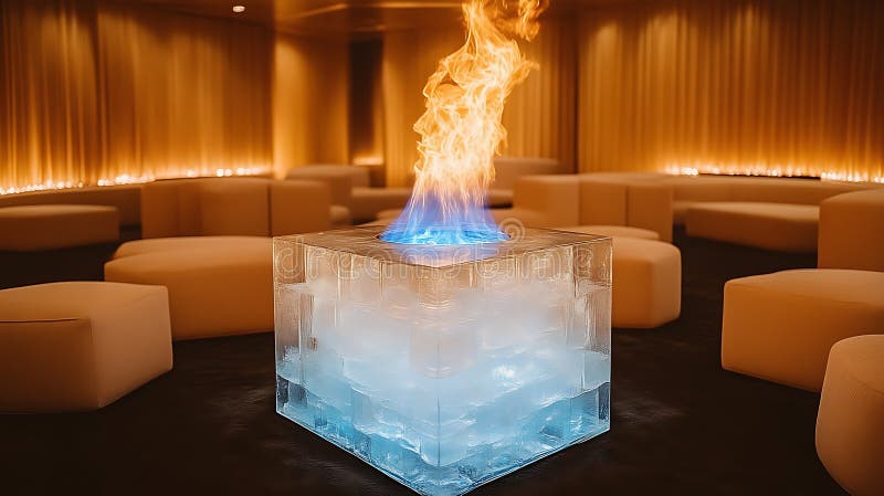 Ice Cube Fire Feature Modern Lounge Setting Stock Image - Image of chic ...