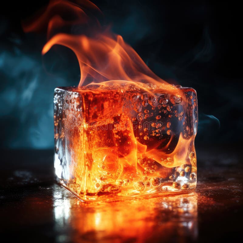 An Ice Cube that is on Fire Stock Illustration - Illustration of fire ...