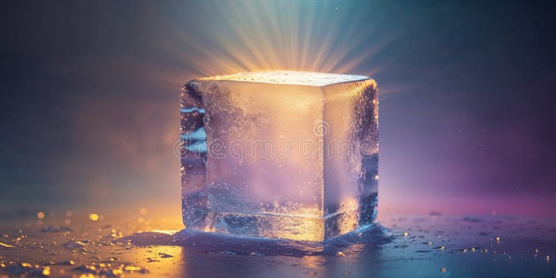 Ice Cube Glows with Soft Light and Reflections in Warm Tones Still Life ...