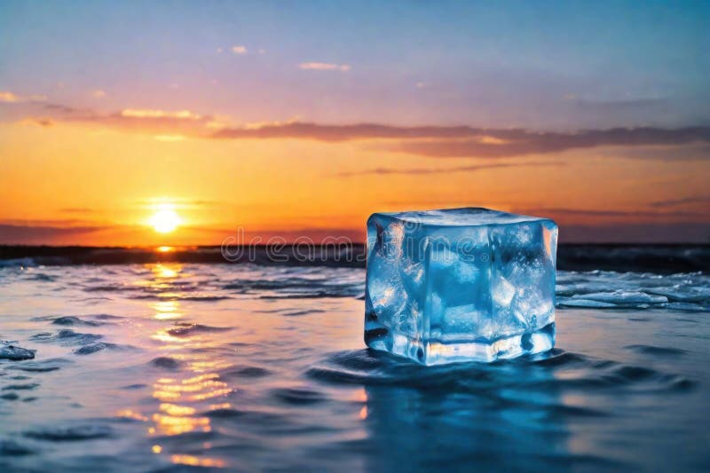 An Ice Cube Lying Against the Sunset. Place for Text Stock Illustration ...