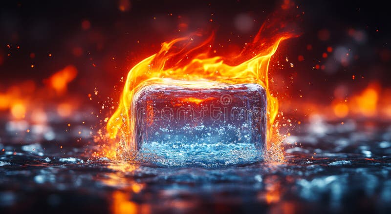 Ice Cube Melting in Flames and Water Stock Photo - Image of nature ...