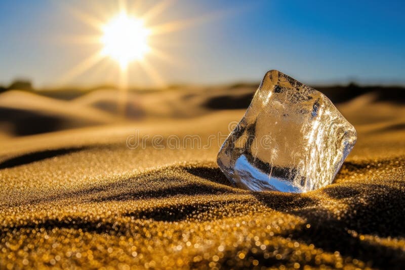 Ice Cube Melting on Sunlit Desert Sand - Contrast of Heat and Cold ...