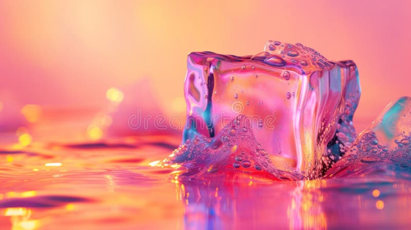 An Ice Cube in the Rainbow Lighting. Multicolor Stock Illustration ...