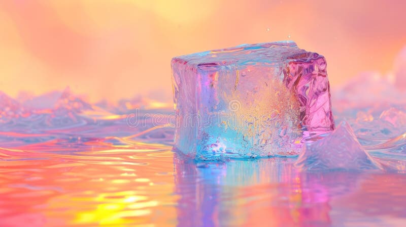 An Ice Cube in the Rainbow Lighting. Multicolor Stock Illustration ...