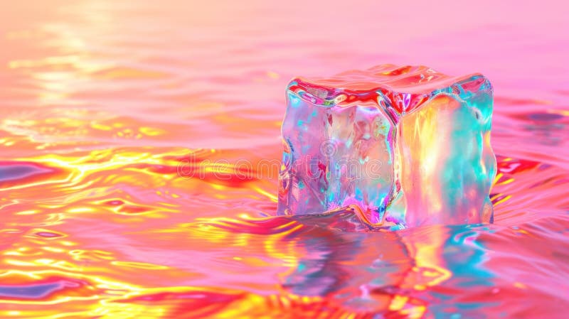 An Ice Cube in the Rainbow Lighting. Multicolor Stock Illustration ...