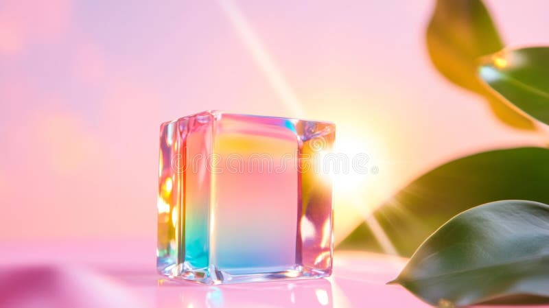 Ice Cube Reflecting Vibrant Gradient Colors with a Subtle Sunlight ...