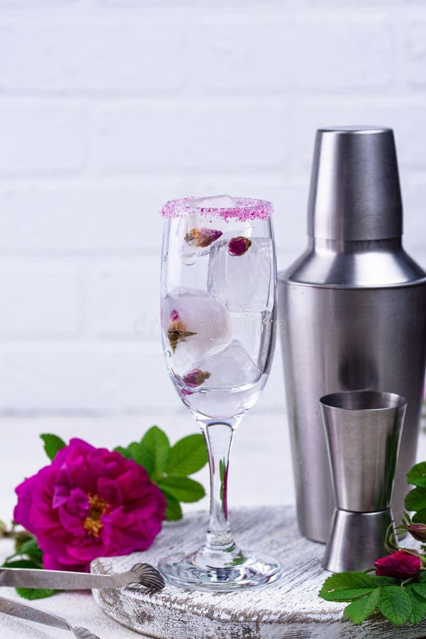 Ice Cube with Rosebud in Champagne Glass Stock Photo - Image of blossom ...