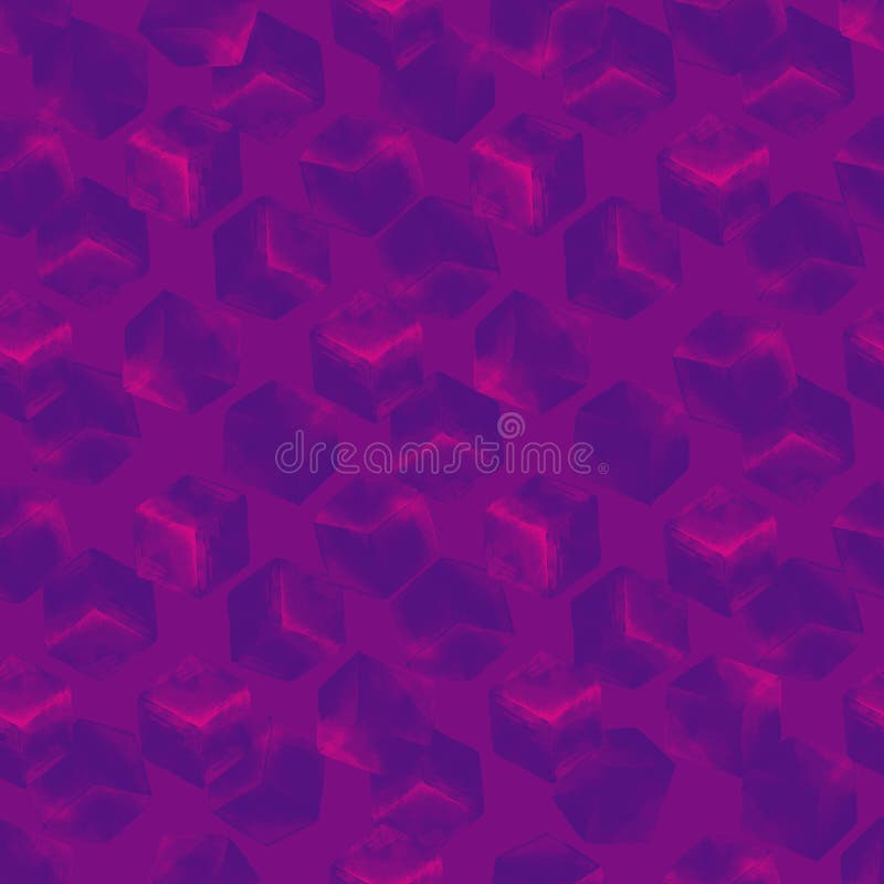 Ice Cube Seamless Pattern on Bright Violet Background. Hand Drawn ...