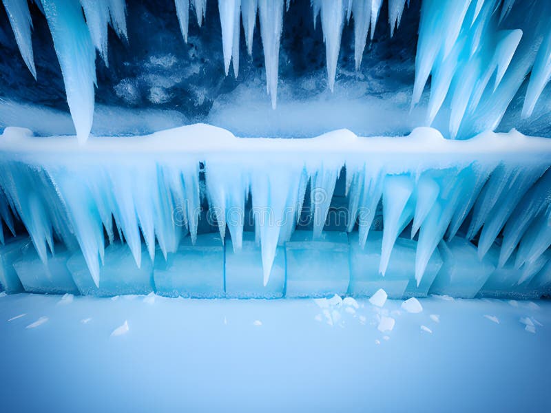 Ice Cube with Snow on Blue Background, AI Generated Stock Illustration ...