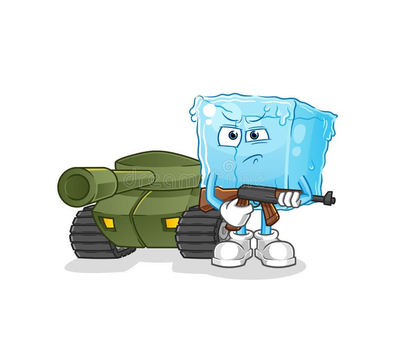 Ice Cube Soldier with Tank Character. Cartoon Mascot Vector Stock ...