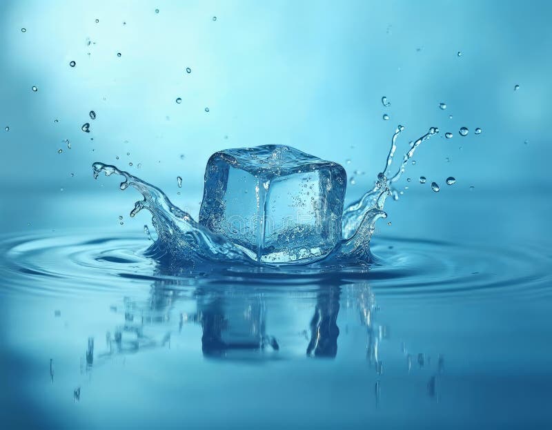 Ice Cube Splashing into Water, Creating a Cool Visual. Stock ...
