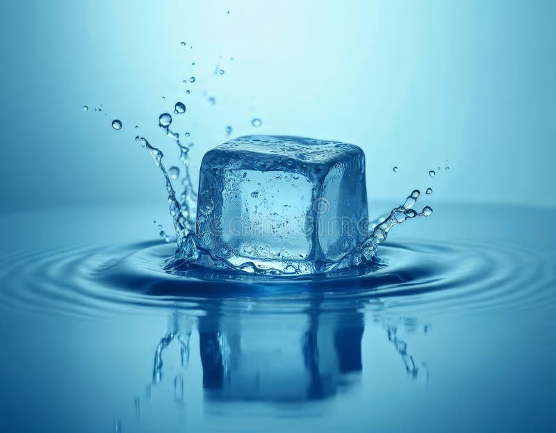 Ice Cube Splashing into Water, Creating a Cool Visual. Stock ...