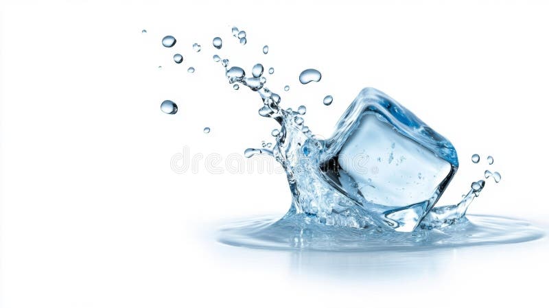 Ice Cube Splashing in Water on White Background Stock Illustration ...