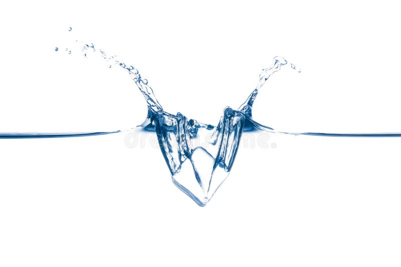 Ice Cube Splashing into Water with Water Fountain Stock Image - Image ...