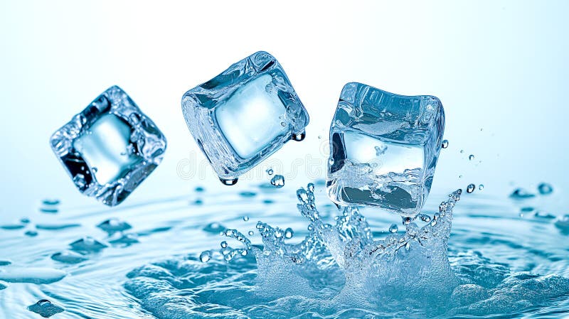 Ice Cube and Water Splash on Blue Background. Refreshment Concept Stock ...