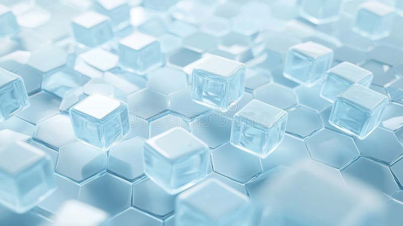 Ice Cubes Arranged on a Hexagonal Surface Creating an Abstract Blue ...