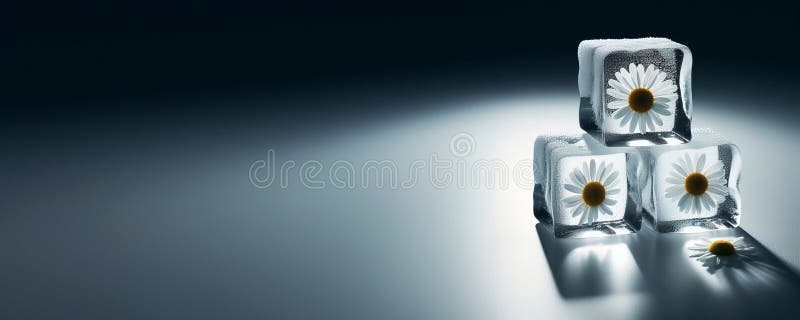 Ice Cubes Arranged on a Table with Daisies Stock Image - Image of ...