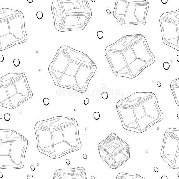 Ice Cubes Background. Seamless Pattern. Black and White Outline. Vector ...
