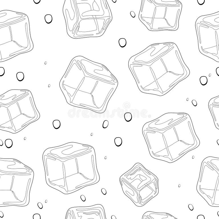 Ice Cubes Background. Seamless Pattern. Black and White Outline. Vector ...