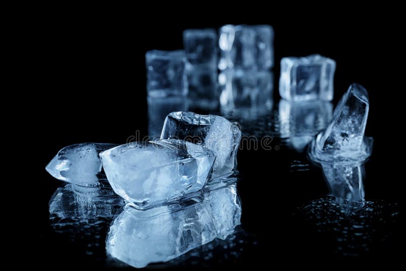 Ice Cubes on Black Mirror Surface. Stock Photo - Image of freezer ...