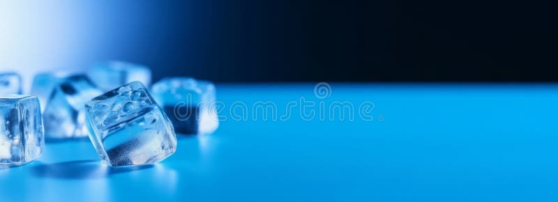 Ice Cubes on a Blue Background. Ice Concept for Drinks. Banner. Side ...