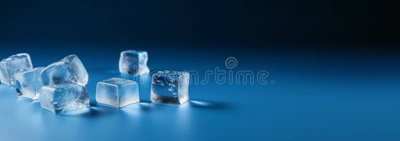 Ice Cubes on a Blue Background. Ice Concept for Drinks. Banner. Side ...
