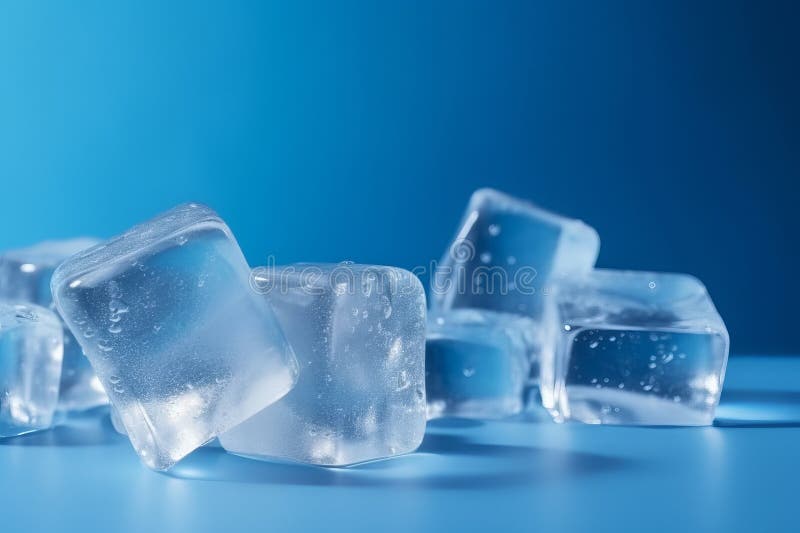 Ice Cubes on a Blue Background, Side View. Copy Space. Stock ...