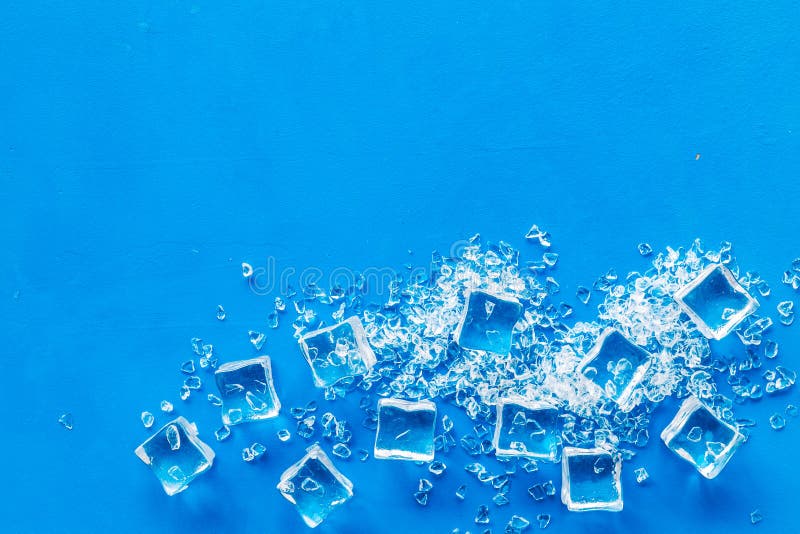 Ice Cubes on Blue Table Top View Moc-up Stock Photo - Image of ...