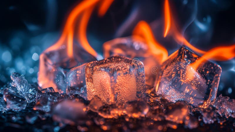 Ice cubes burn on fir stock illustration. Illustration of fire - 308571626