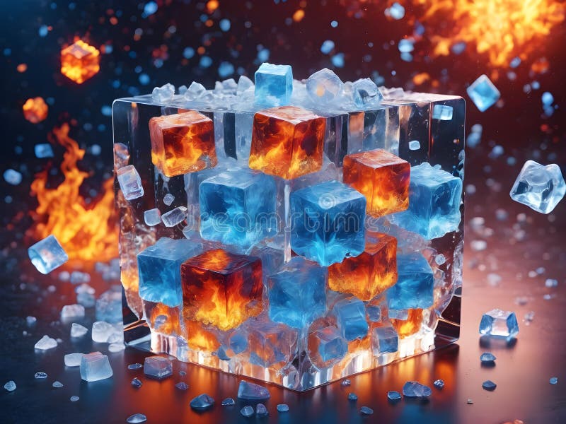 Ice Cubes Burn in Fire Bright Visualization Stock Illustration ...