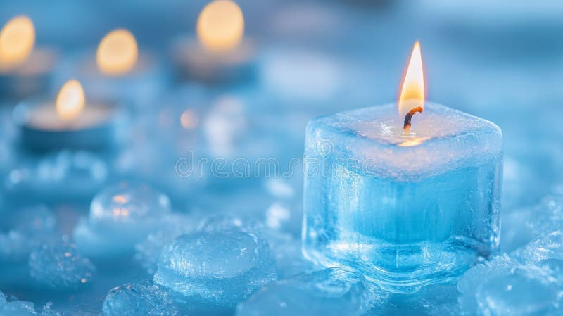 Ice Cubes with a Burning Candle on a Frozen Background. Generative AI ...