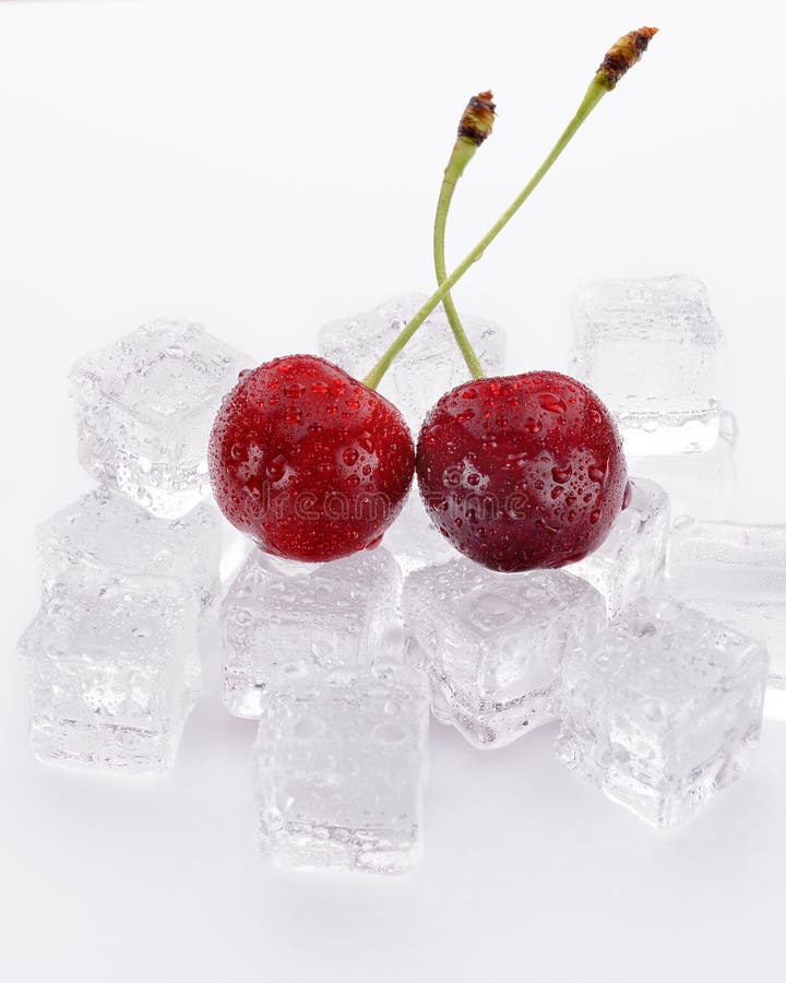 Ice cubes cherries stock photo. Image of refraction, macro - 79210164