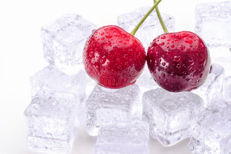 Ice cubes cherries stock photo. Image of drop, isolated - 79210188