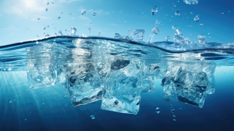 Ice Cubes in Clear Blue Water Stock Illustration - Illustration of view ...