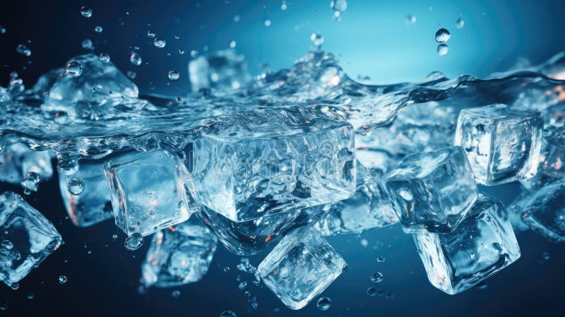 Ice Cubes in Clear Blue Water Stock Illustration - Illustration of cold ...