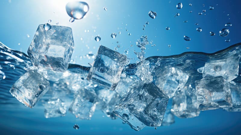 Ice Cubes in Clear Blue Water Stock Illustration - Illustration of ...