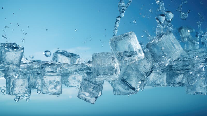 Ice Cubes in Clear Blue Water Stock Illustration - Illustration of ...