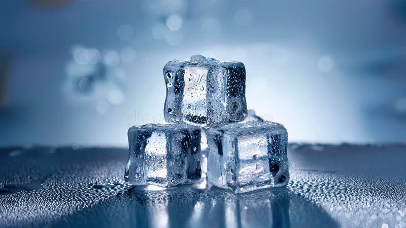 Ice Cubes Glistening with Condensation on a Soft Blue Background Stock ...