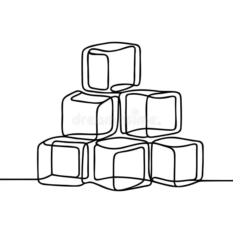 Ice Cubes. Continuous One Line Drawing Vector Illustration Set on White ...