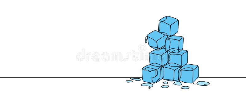 Ice Cubes. Continuous One Line Drawing Vector Illustration Set on White ...