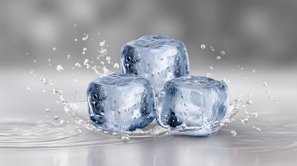 Ice Cubes Create Splash Effect in Clear Water on Smooth Surface Stock ...