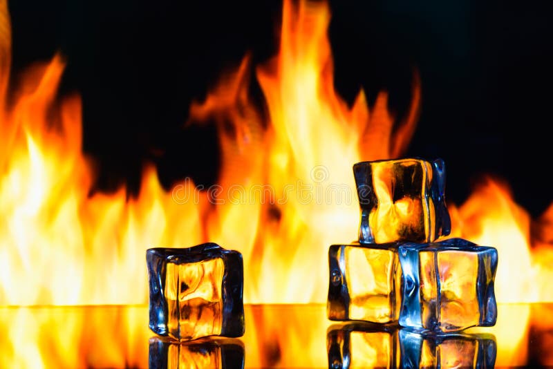 Ice Cubes and Crushed Ice Versus Fire Stock Photo - Image of group ...