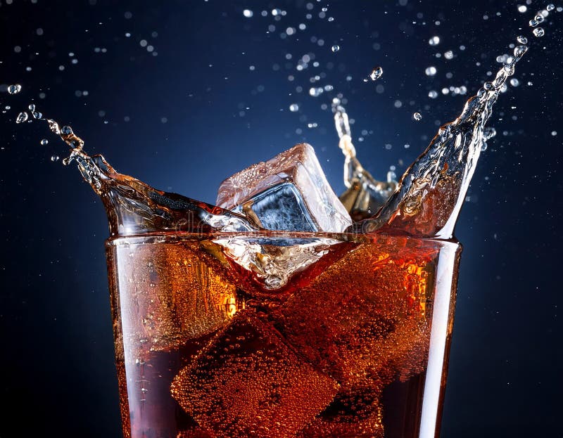 Ice Cubes Dropping into a Glass of Soda, Creating Splashes Stock ...